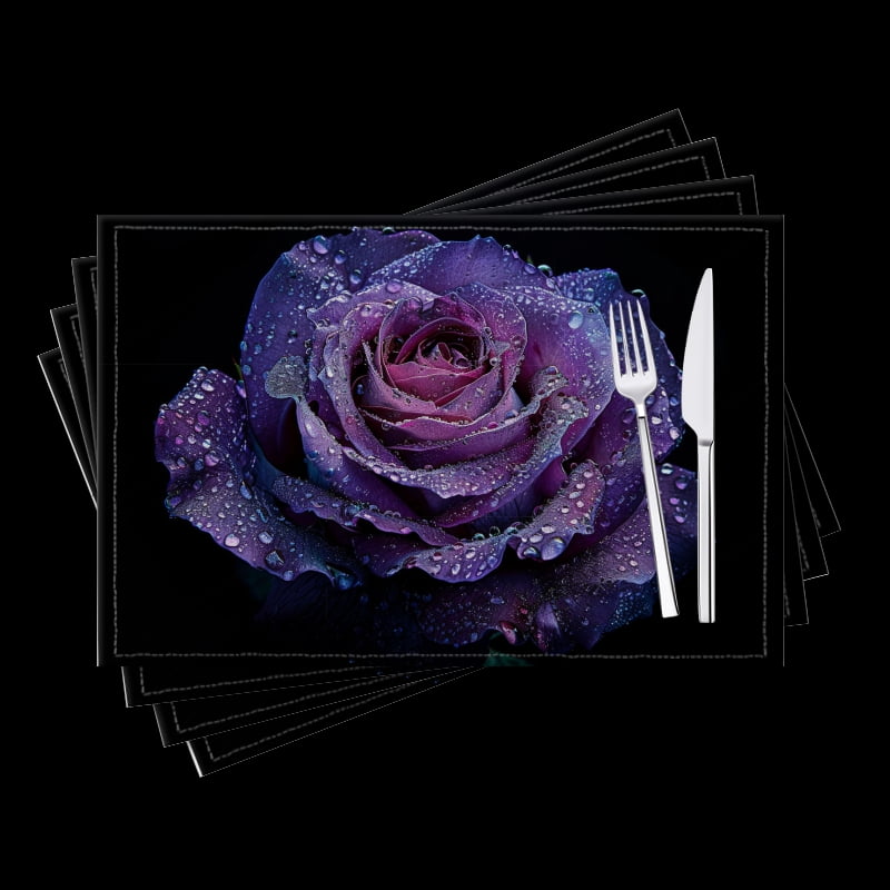 BaHomeck placemats Set of 4 Purple Rose With Water Droplets And Against ...