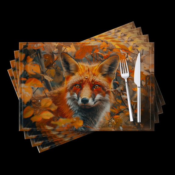 BaHomeck placemats Set of 4 Red Fox In The Forest And Surrounded By ...