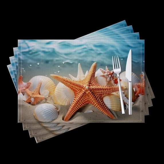 BaHomeck placemats Set of 4 Starfish And Seashells On The Beach With ...