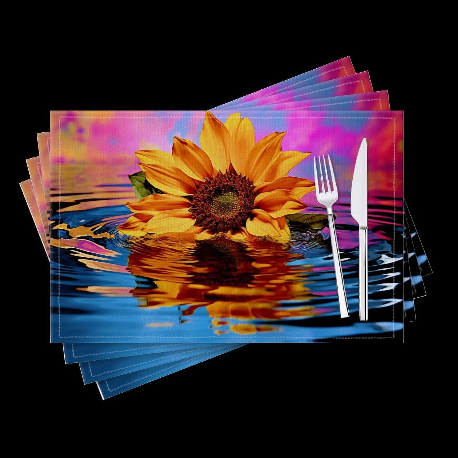 BaHomeck placemats Set of 4 Sunflower On Colorful Background With ...
