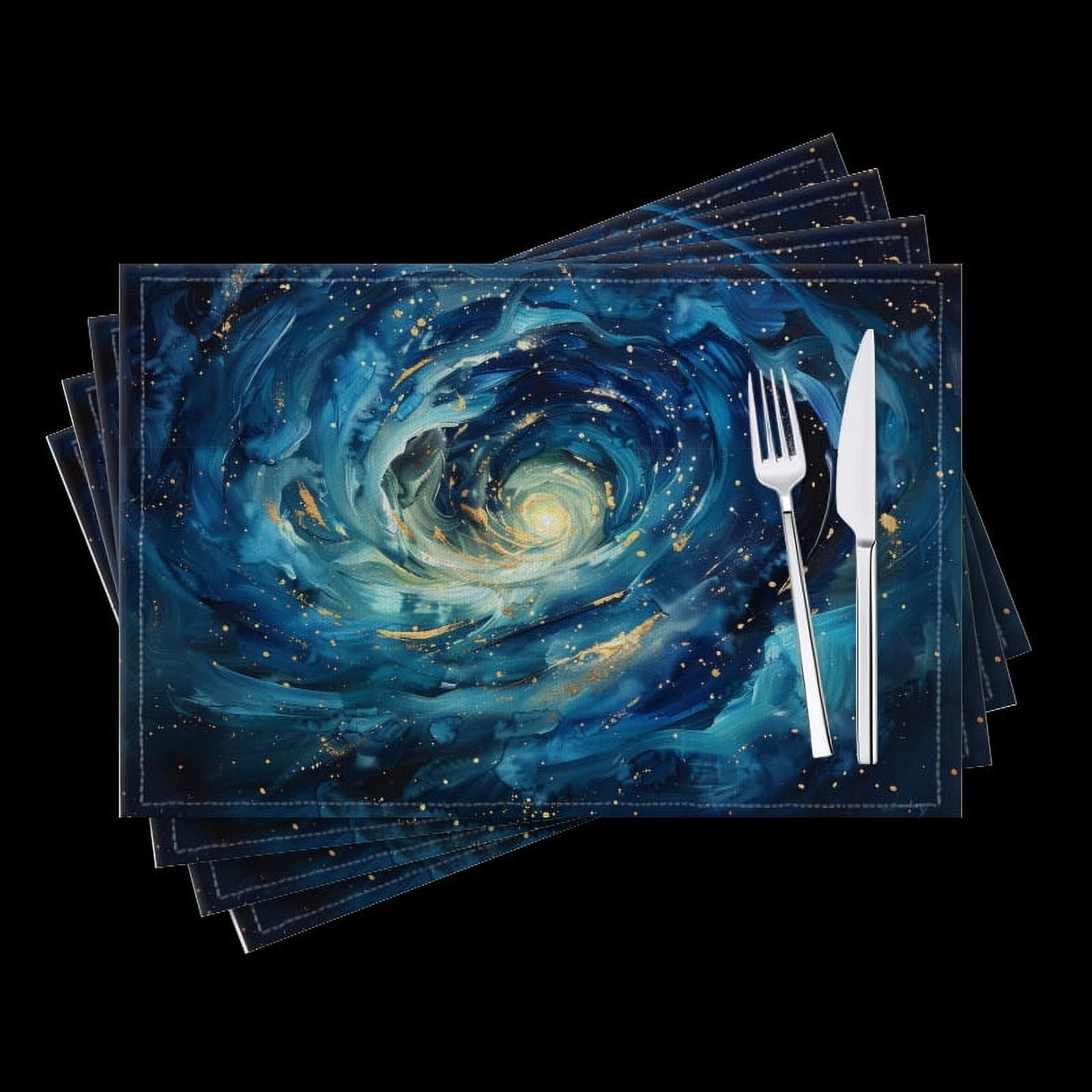 BaHomeck placemats Set of 4 Swirling Galaxies With Blue And Gold Colors ...