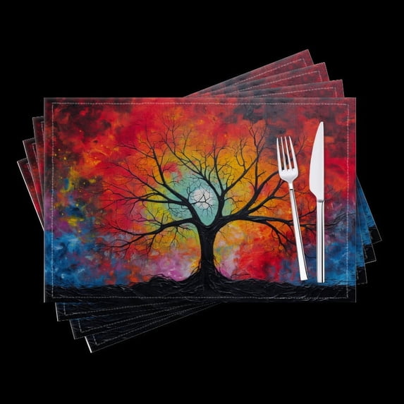 BaHomeck placemats Set of 4 Tree With Branches Surrounded By Vibrant ...