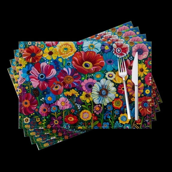 BaHomeck placemats Set of 4 Vibrant And Colorful Floral Garden Filled ...