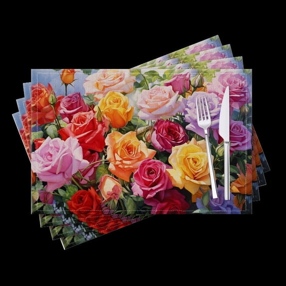 BaHomeck placemats Set of 4 Vibrant Painting Of Roses In Various Colors ...