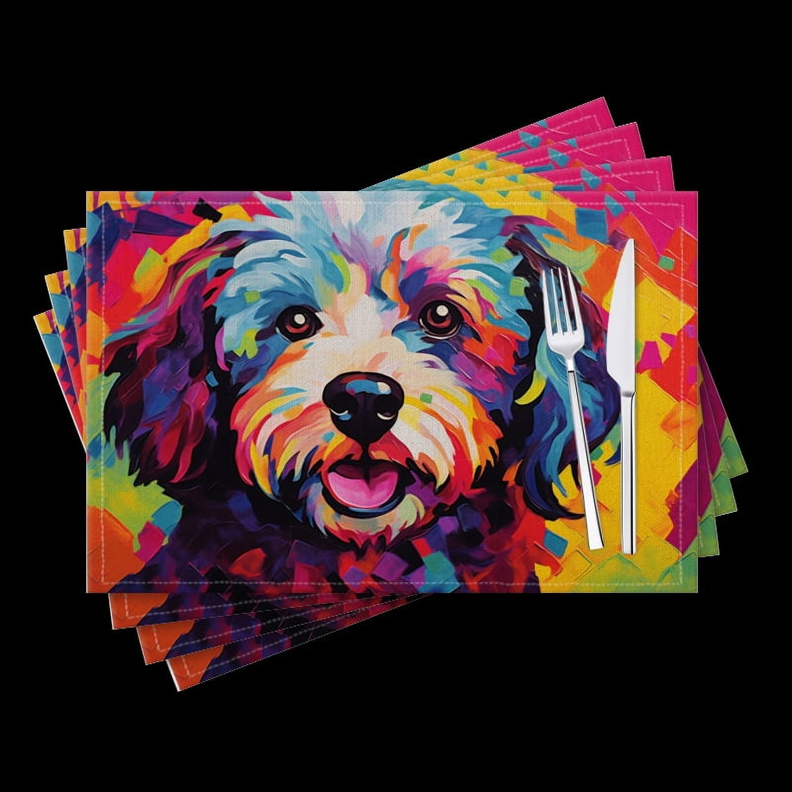 BaHomeck placemats Set of 4 Vibrant Portrait Of Havanese Dog With Happy ...