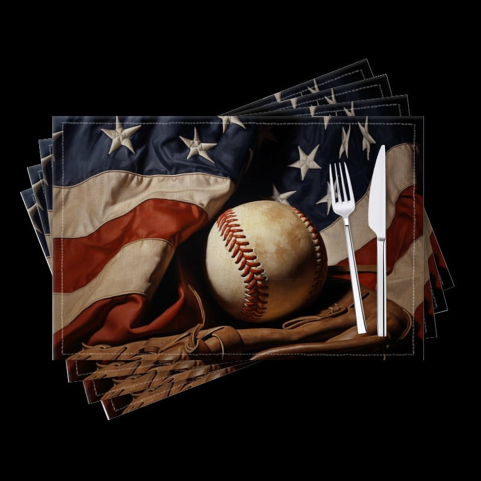 BaHomeck placemats Set of 4 Vintage American Flag With Baseball And ...