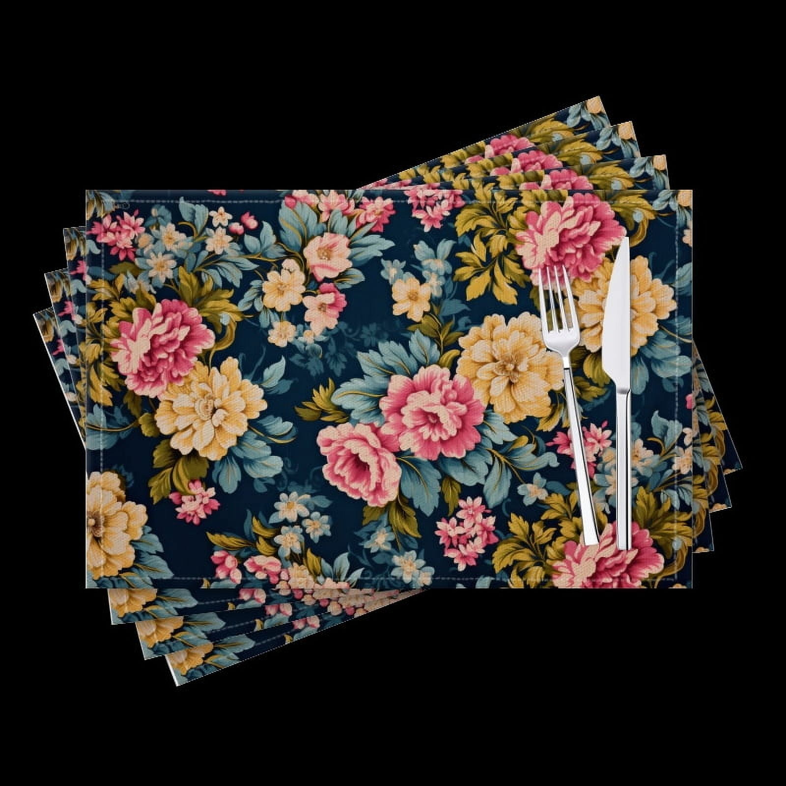 BaHomeck placemats Set of 4 Vintage Floral Pattern With Pink And Yellow ...