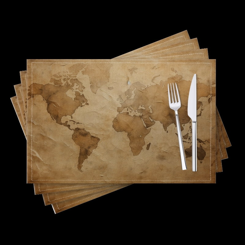 BaHomeck placemats Set of 4 Vintage Paper Background With World Map ...