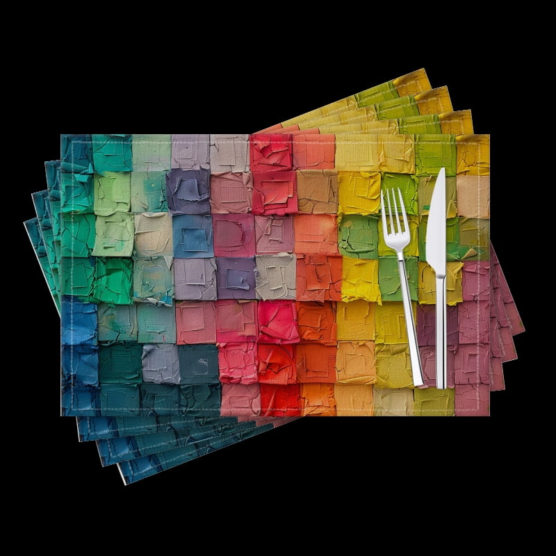 BaHomeck placemats Set of 4 Wall Of Squares Made From Different Colors ...