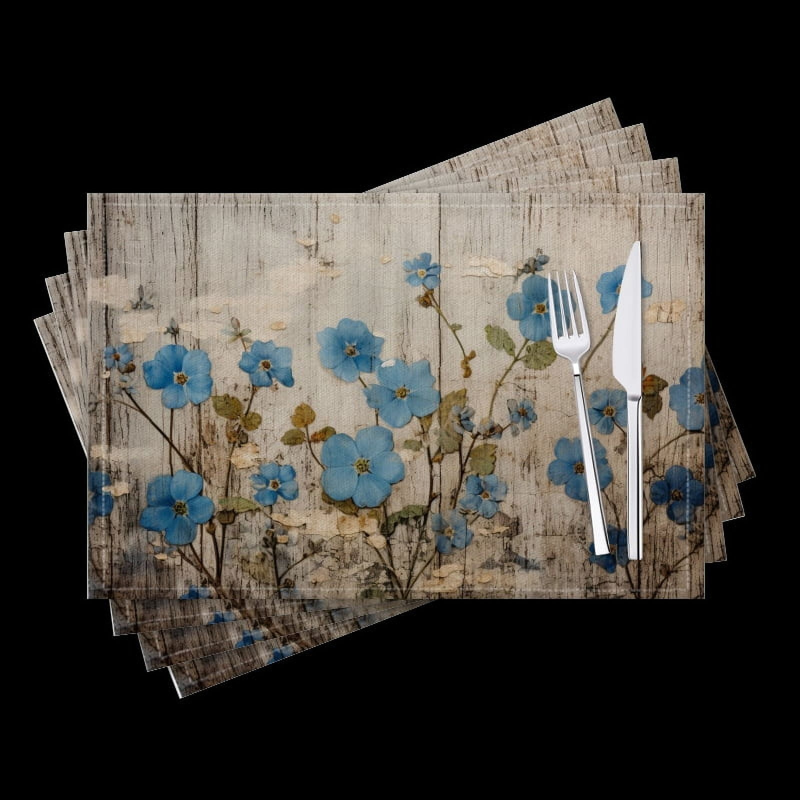 BaHomeck placemats Set of 4 Weathered Wooden Wall With Pressed Blue ...