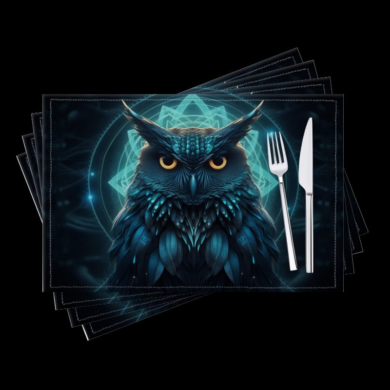 BaHomeck placemats Set of 4 Wise Owl With Glowing Eyes And Sharp ...