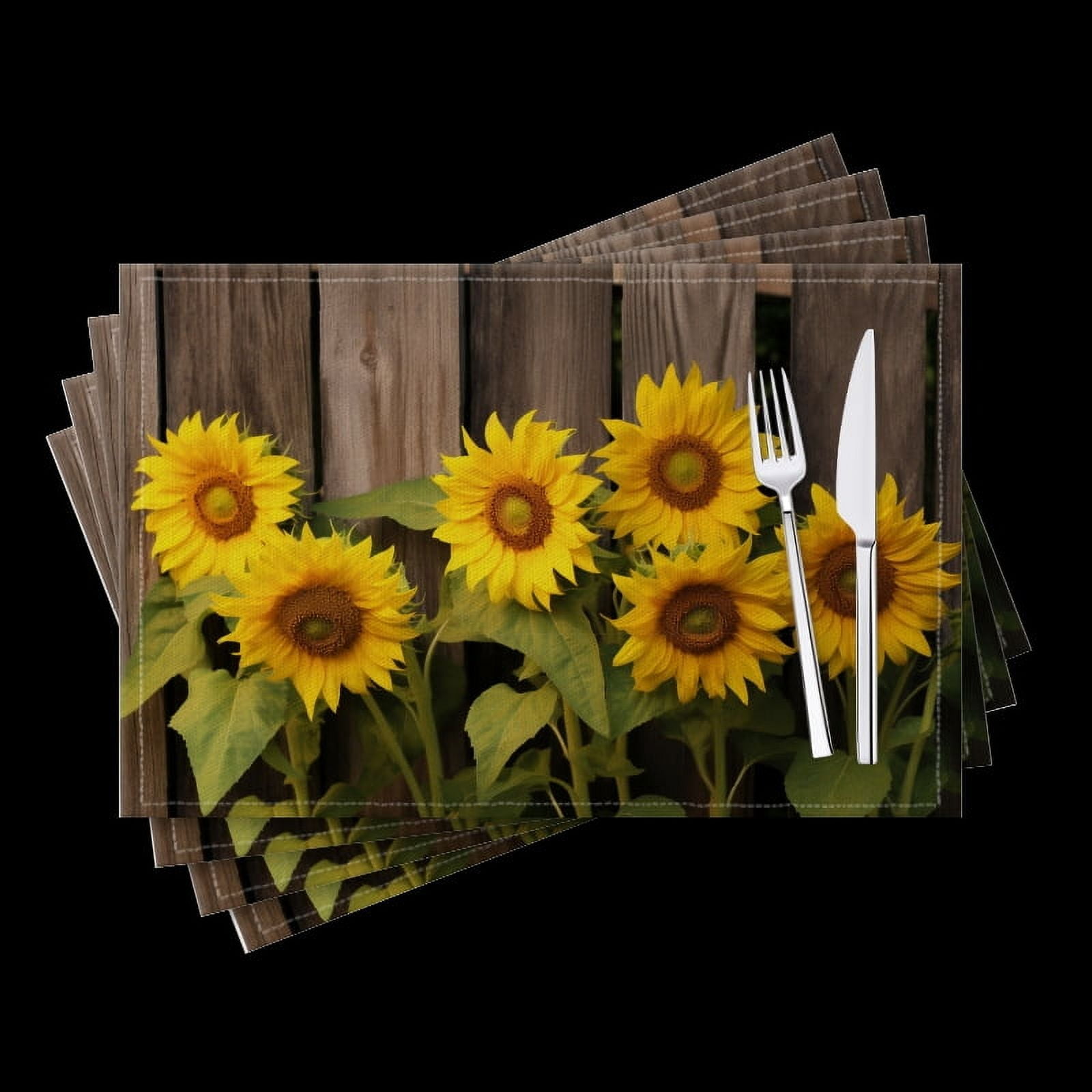 BaHomeck placemats Set of 4 Yellow Sunflowers Laying On Wooden ...