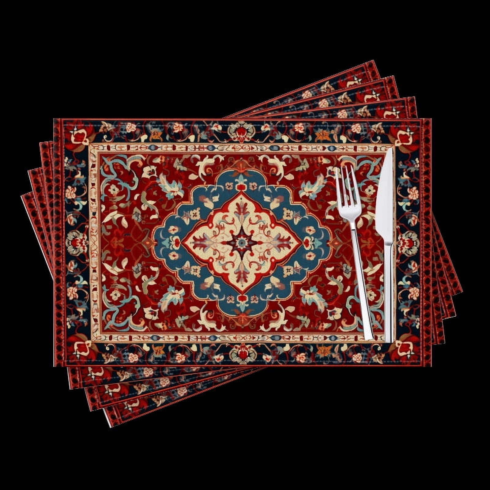 BaHomeck placemats Set of 4 Carpet With Red And Beige Colors Cotton ...