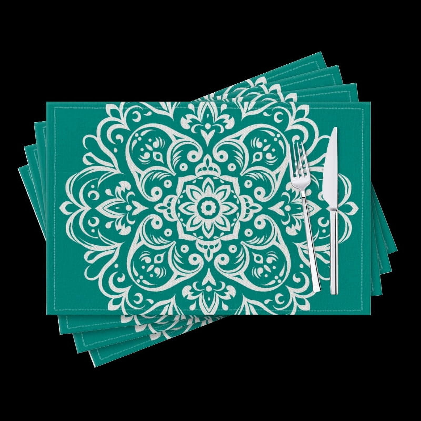 BaHomeck placemats Set of 4 Mandala On Turquoise Background Cotton ...