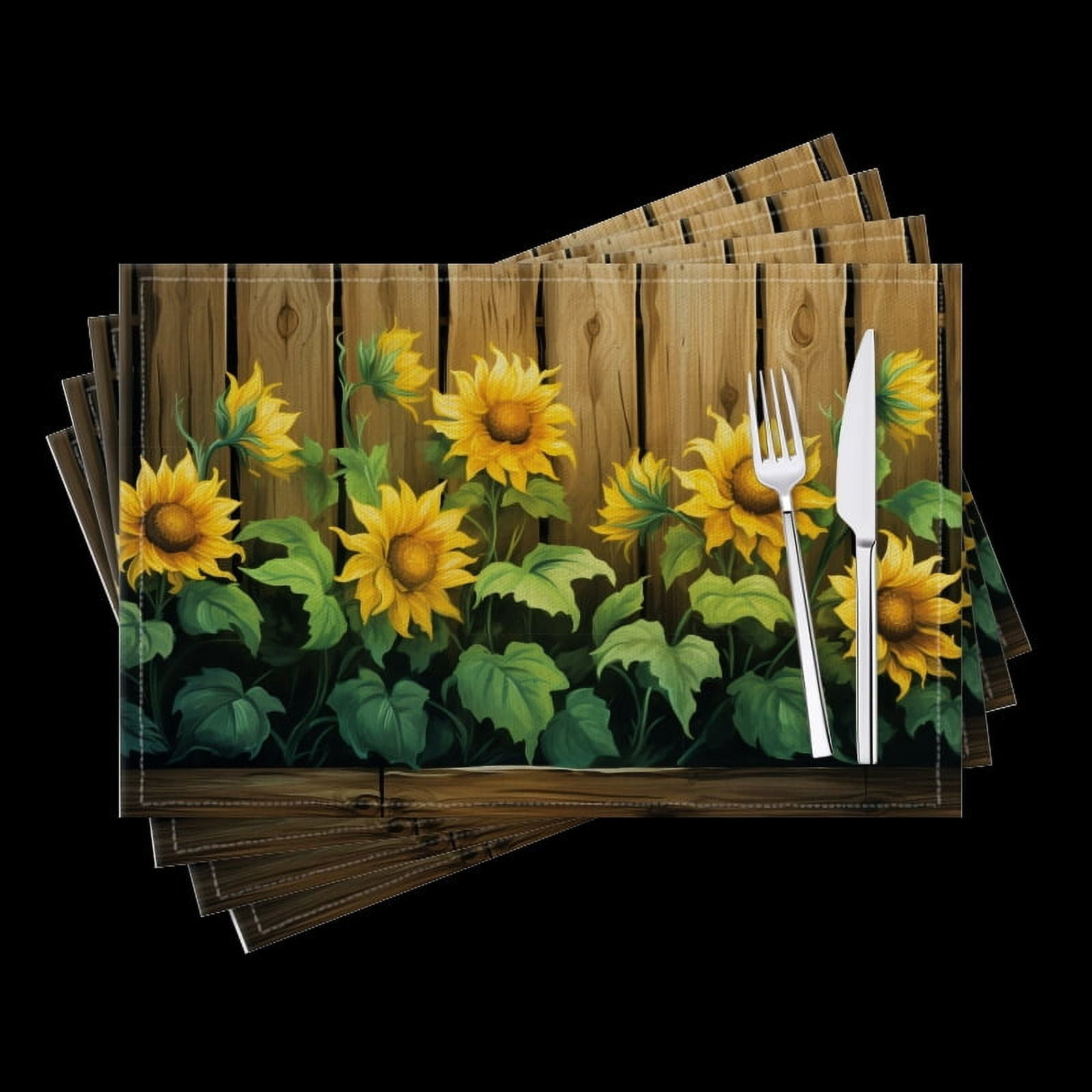 BaHomeck placemats Set of 4 Sunflowers In Wooden Fence Background ...