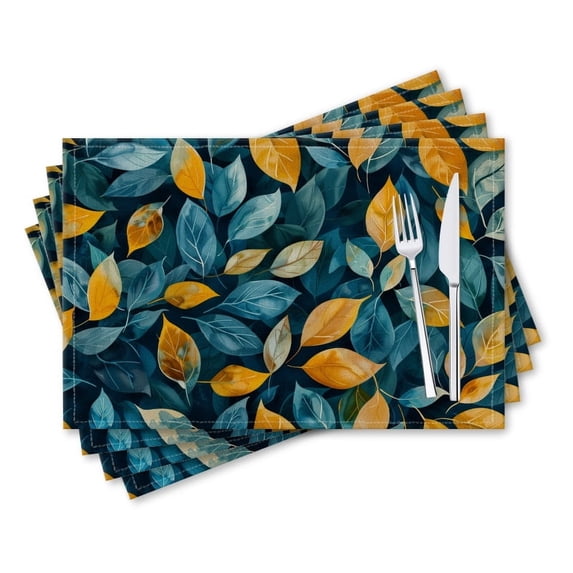 BaHomeck placemats Set of 4 Yellow And Teal Leaves Cotton Linen ...