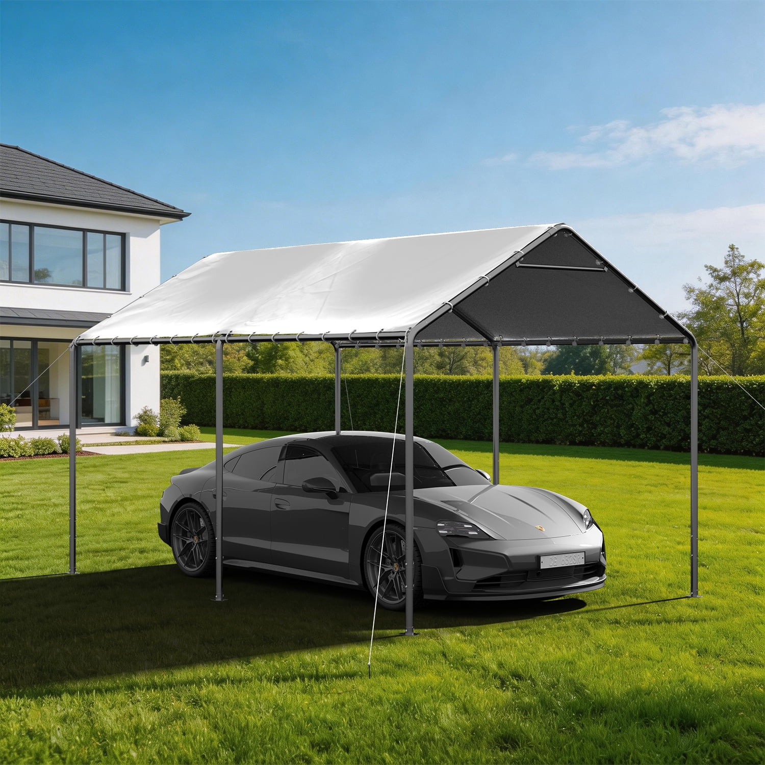 BaPiPro 10' x 15' White Gable Roof Carport Canopy, Heavy-Duty ...