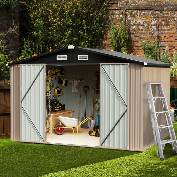 BaPiPro 10'x 8' Metal Outdoor Storage Shed, Large Tool Shed with ...