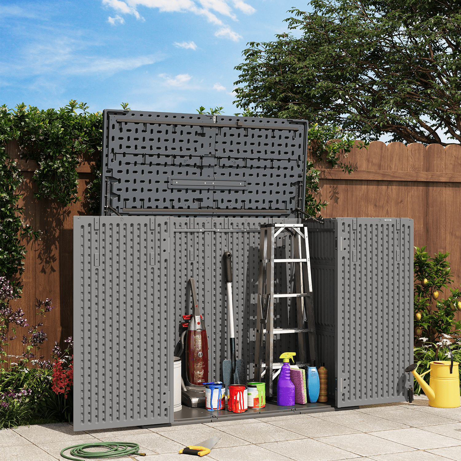 BaPiPro 32 Cu.ft/240Gal Outdoor Resin Storage Shed with Floor ...