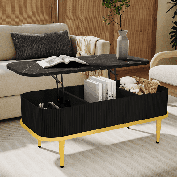 BaPiPro 39" Lift Top Coffee Table with Storage, Modern Fluted Rectangle ...
