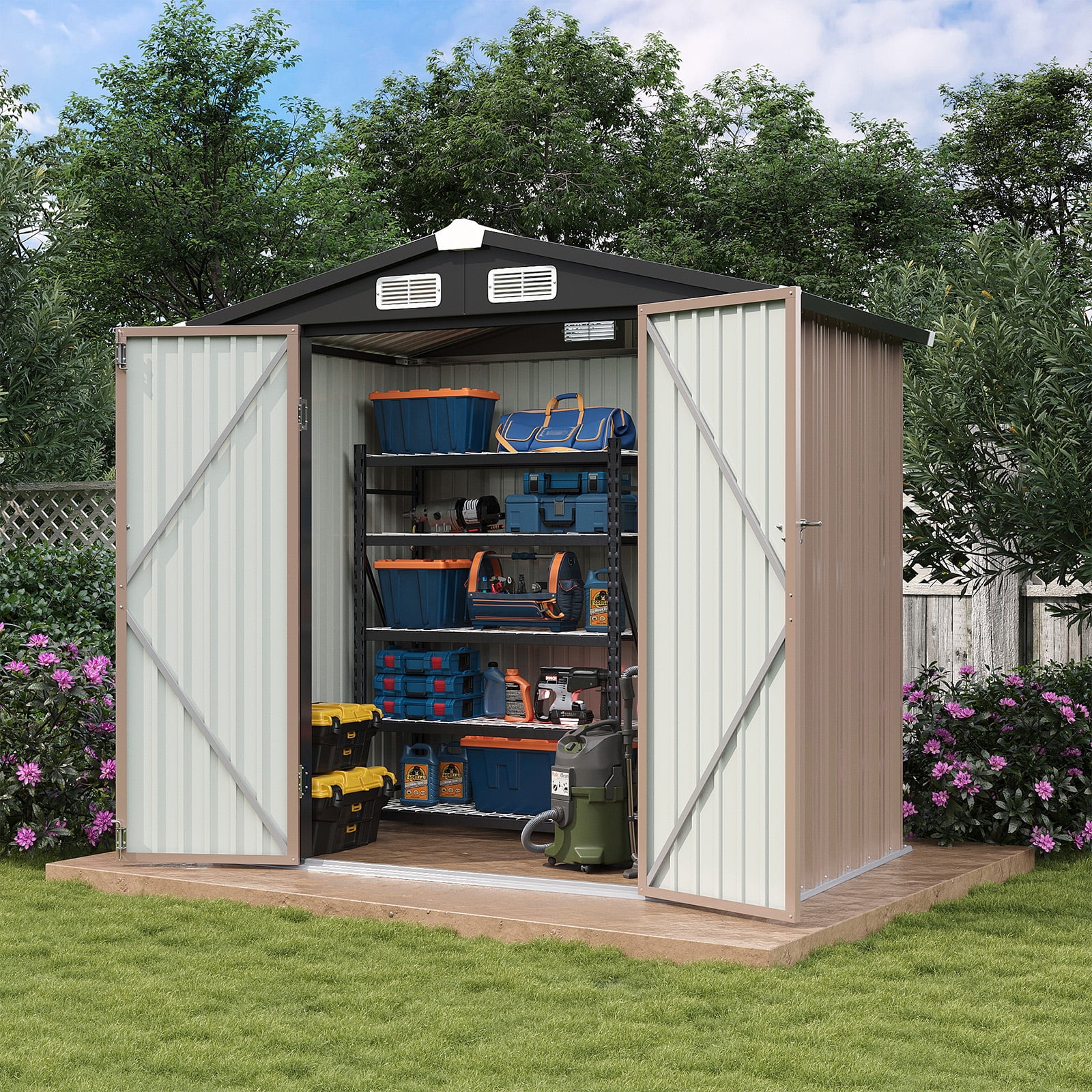 BaPiPro 6.2x4 FT Outdoor Storage Shed, Heavy-Duty Metal Garden Tool ...