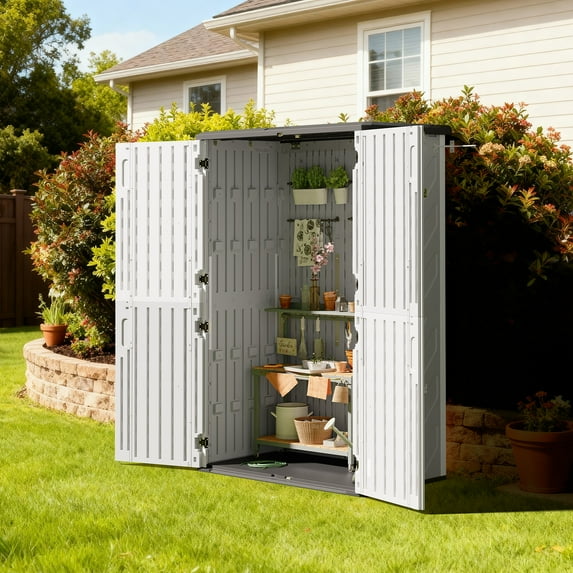 BaPiPro 6.3'x4.4' Outdoor Storage Shed Resin with Floor，69 Cu.ft 518GAL ...