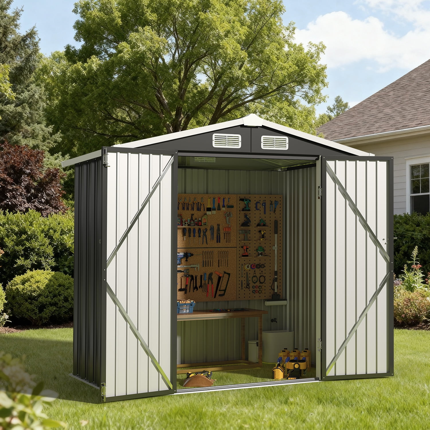 BaPiPro 6 x 4ft Metal Outdoor Storage Shed, Tool Shed with Lockable ...
