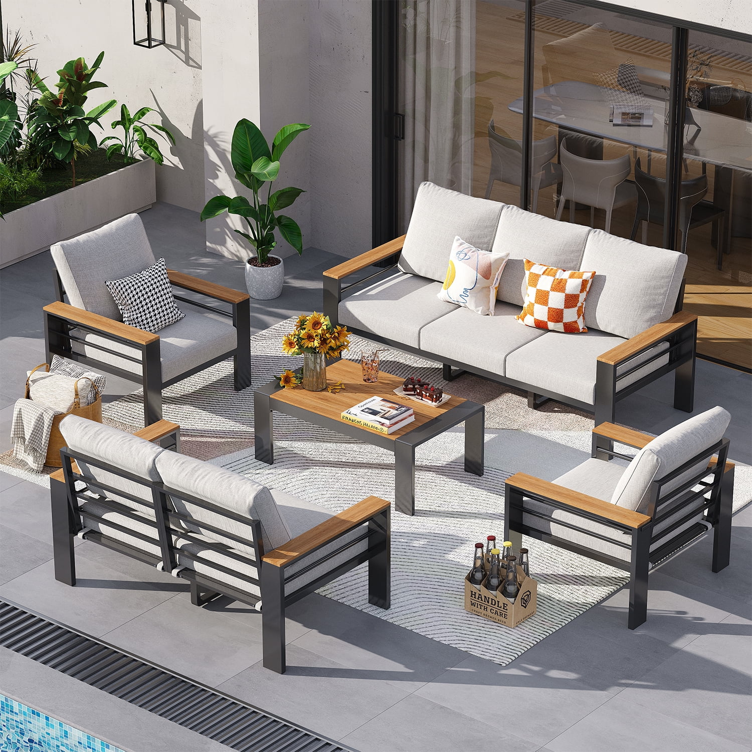 BaPiPro 7-Seats Outdoor Patio Conversation Set with Coffee Table ...