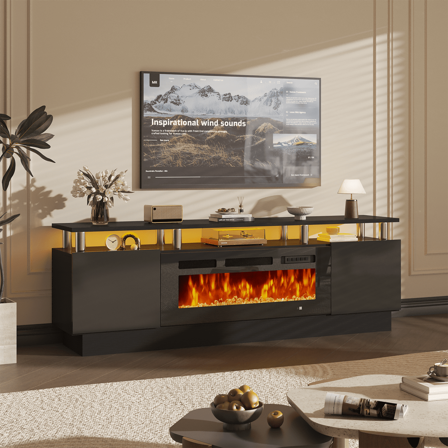 BaPiPro 80" Fireplace TV Stand with 36" Electric Fireplace for TVs up ...