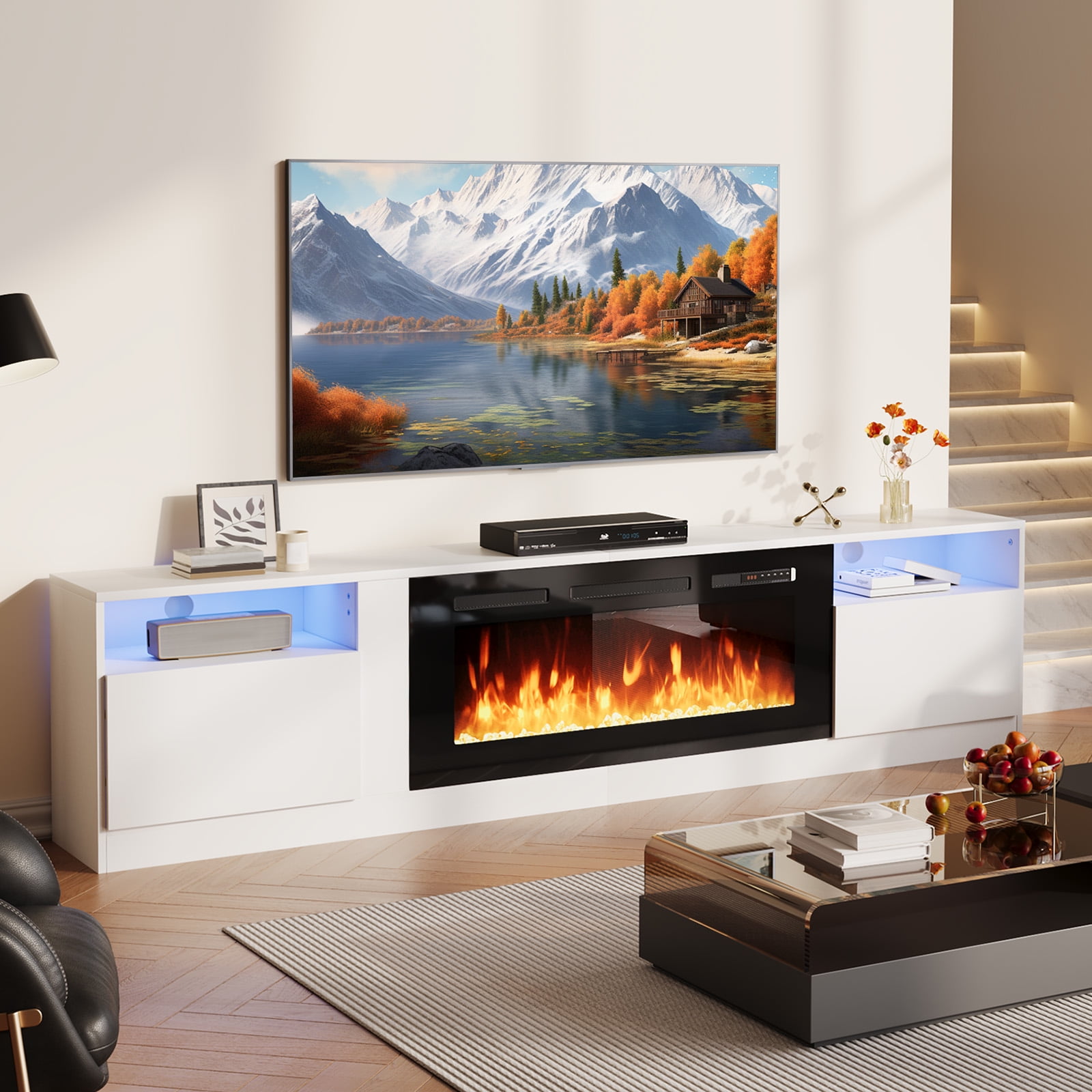 BaPiPro Modern 80" Fireplace TV Stand for TVs up to 90", LED Light ...