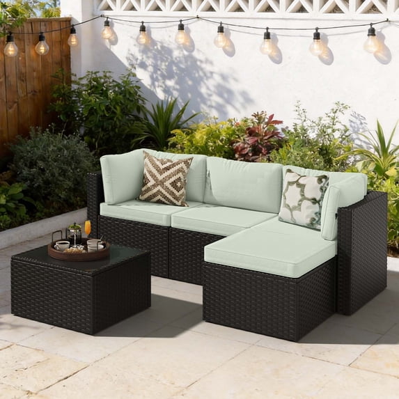 BaPiPro Modular Outdoor Wicker Patio Furniture Set with Tempered Glass ...