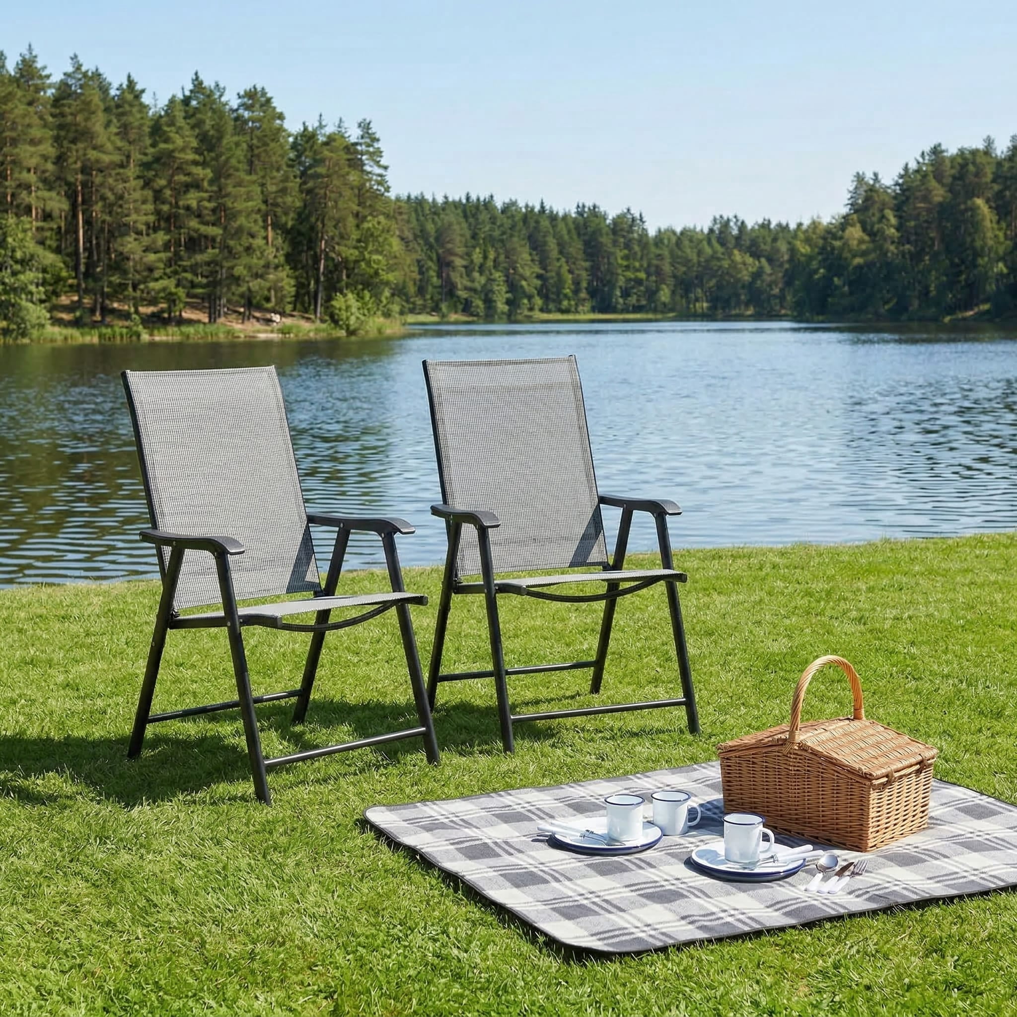 BaPiPro Set of 2 Outdoor Stackable Folding Chairs, Lightweight Portable ...