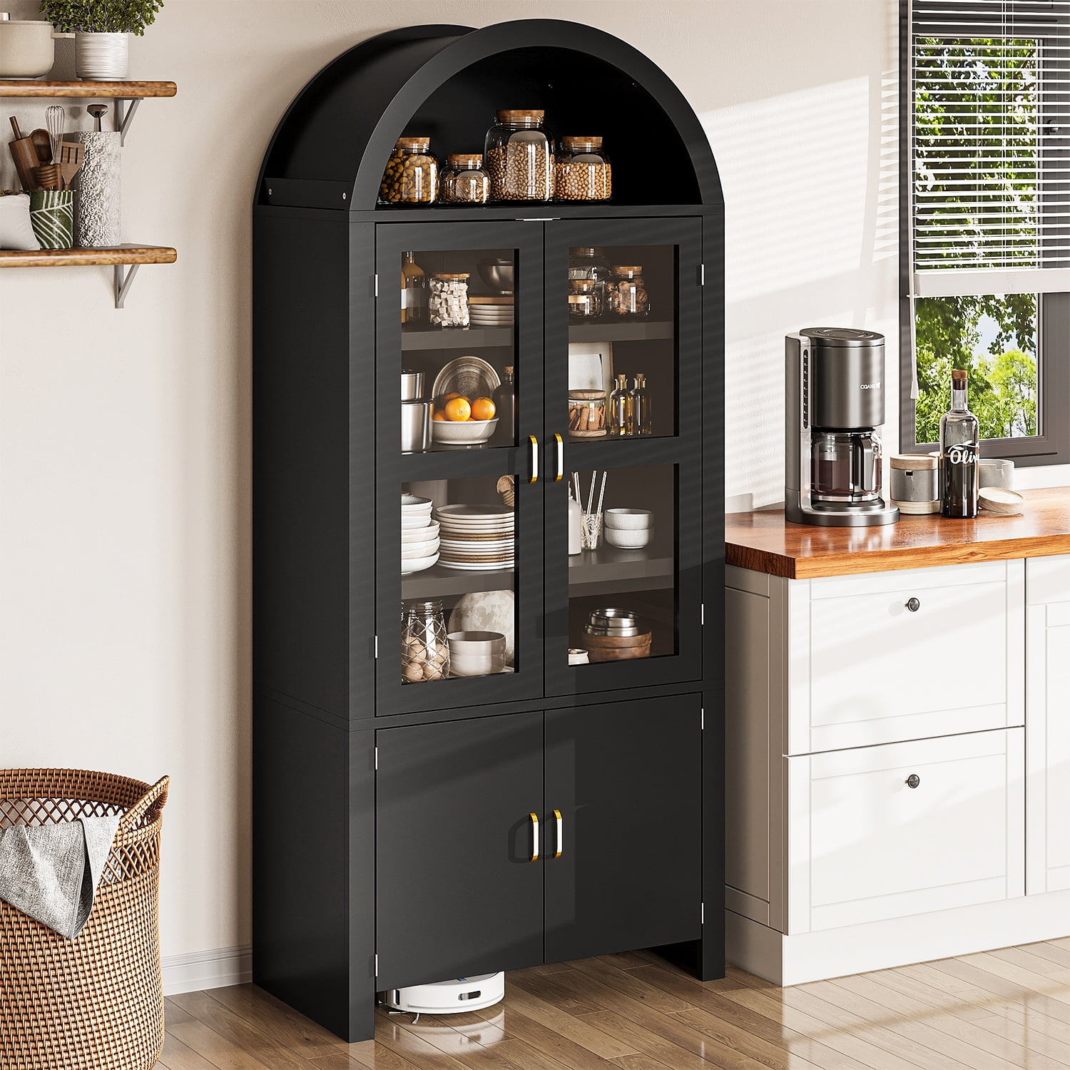 BaPro 71" Tall Arched Kitchen Pantry Cabinet, Modern Farmhouse Style ...