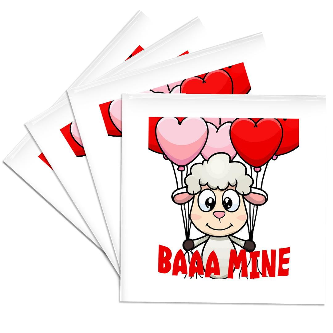 Baaa Mine Lamb Holding Heart Shaped Balloons, set of 4 Ceramic Tile ...