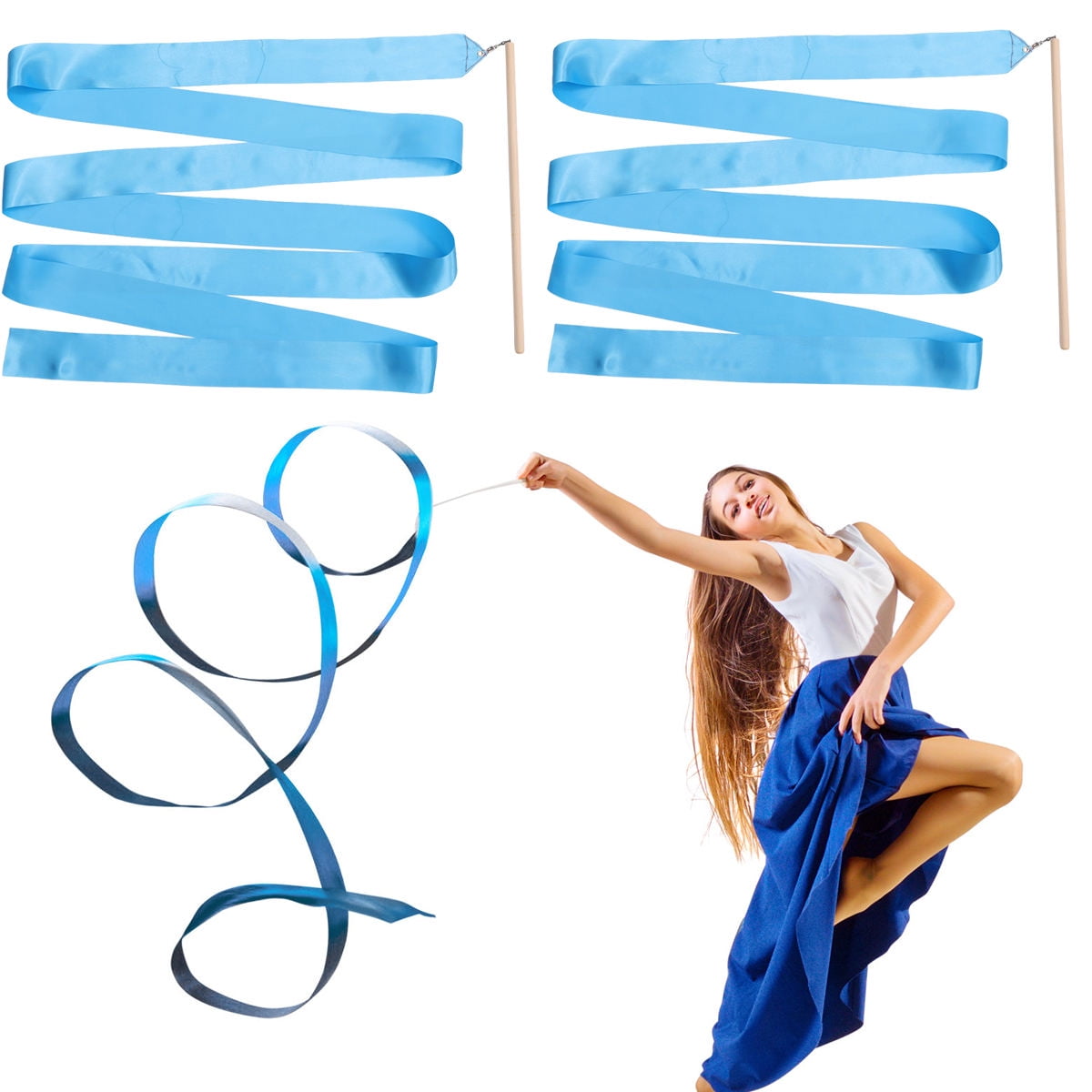 SEWOART Twirling Ribbons 2Pack Wooden Handle Blue Props for and ...