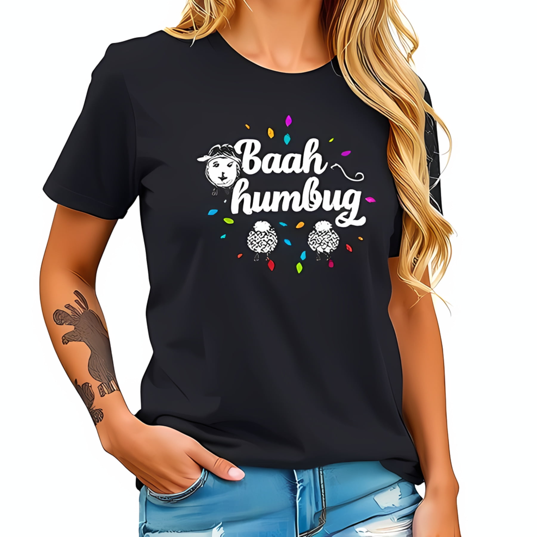 Baah Humbug Cotton Short Sleeve T-Shirt - Whimsical Sheep Design with ...