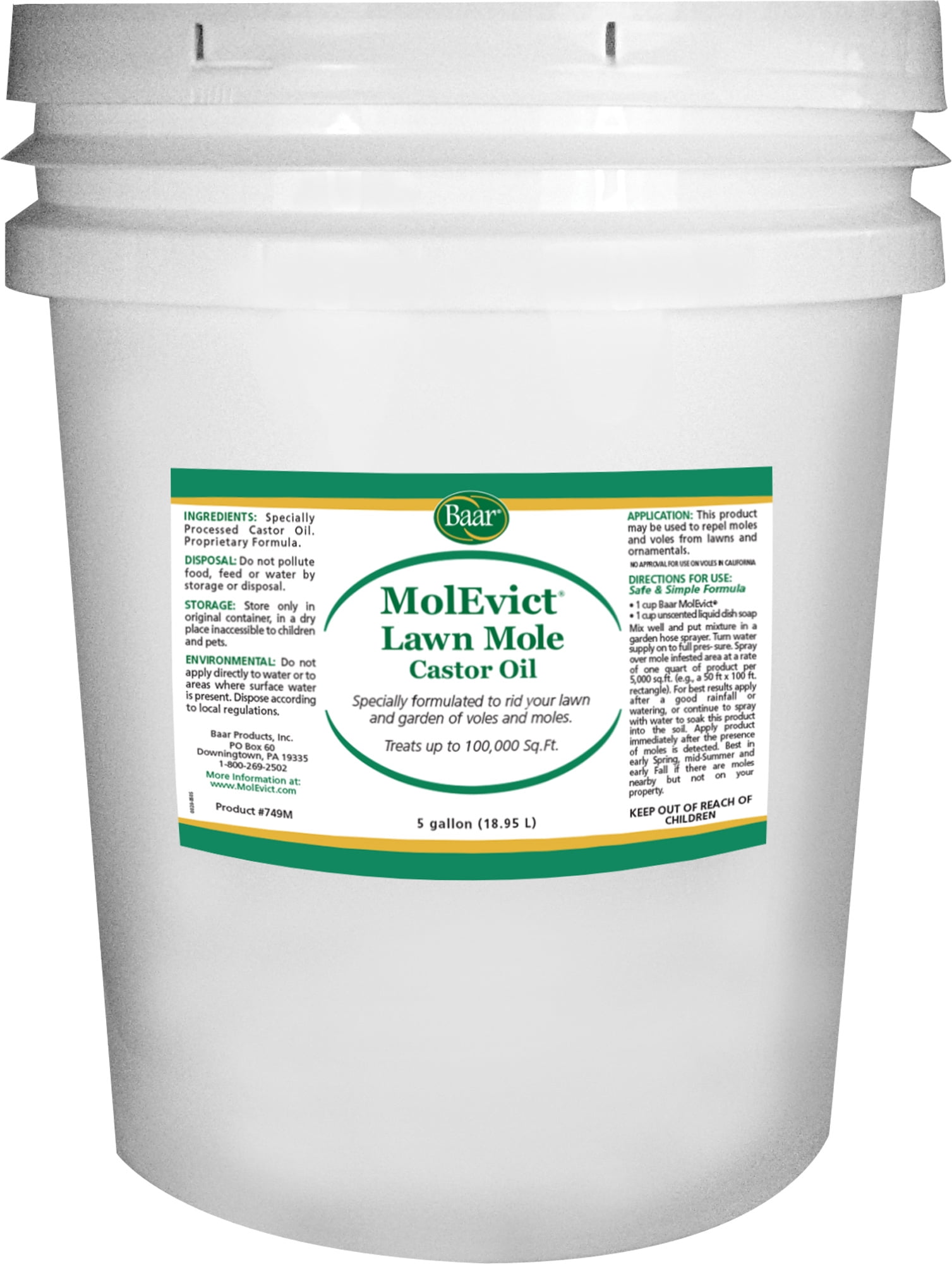 Baar Lawn Mole Castor Oil, MolEvict, 5 Gallons - Yard Outdoor Defense ...