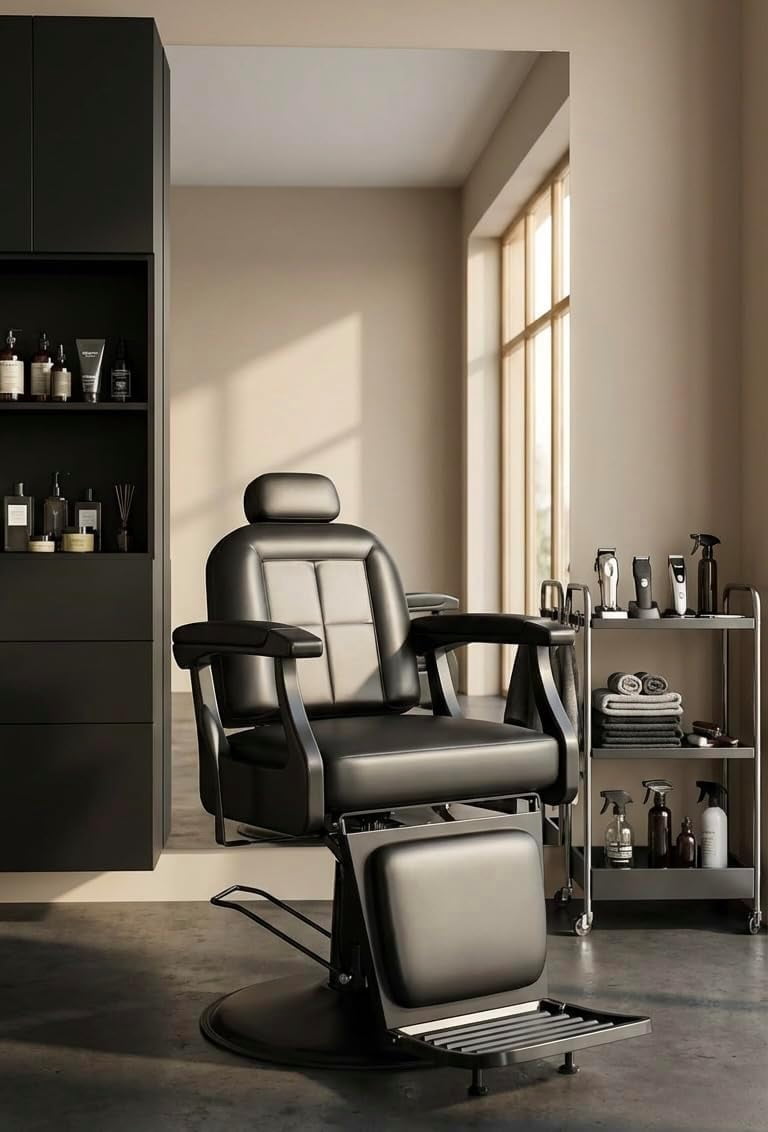 Black Heavy-Duty Barber Chair, Reclining Salon Chair with Adjustable ...
