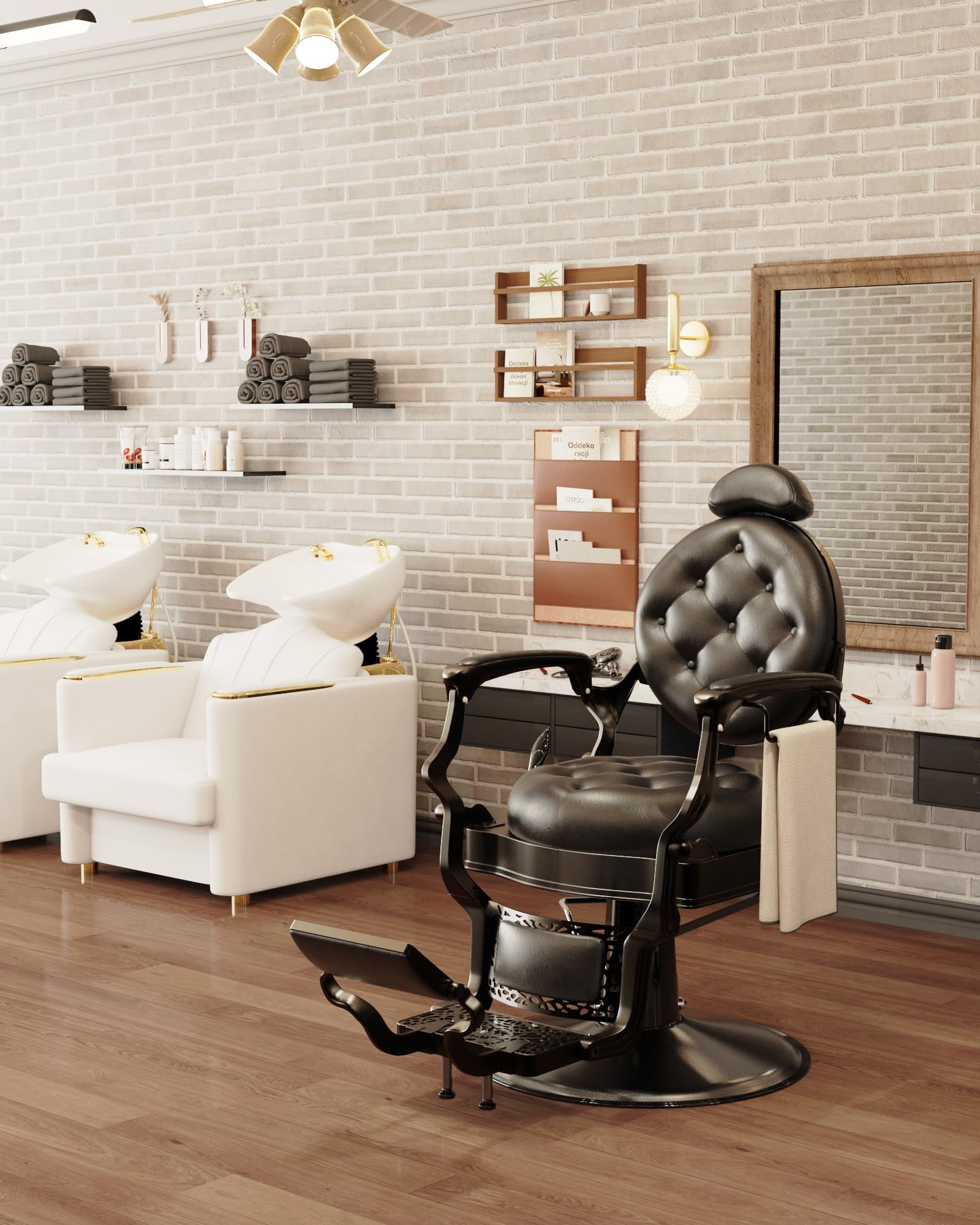 Baasha Classic Barber Chair, Retro Reclining Barber Chair with ...