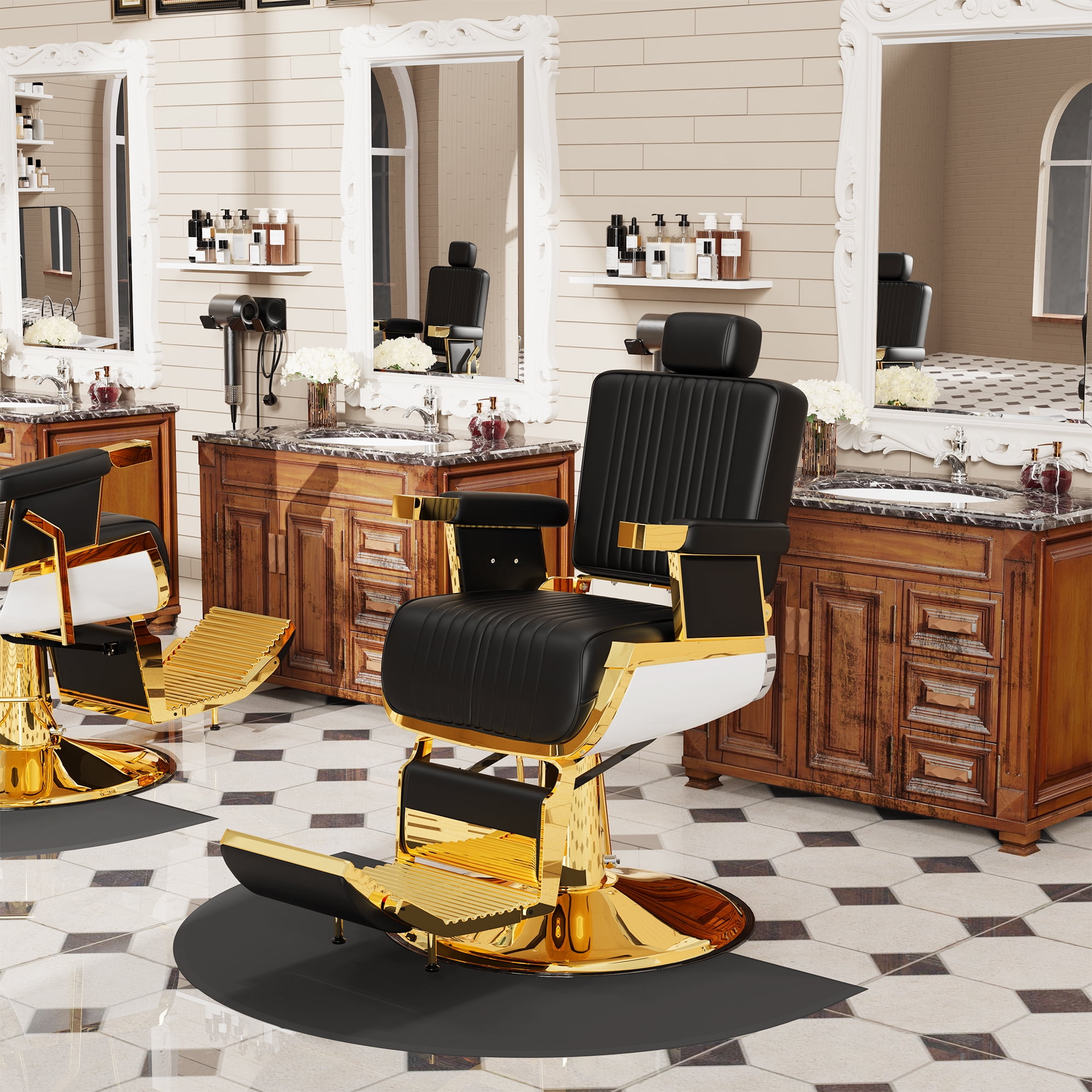 Baasha Gold Reclining Salon Chair with Adjustable Backrest & Lumbar ...