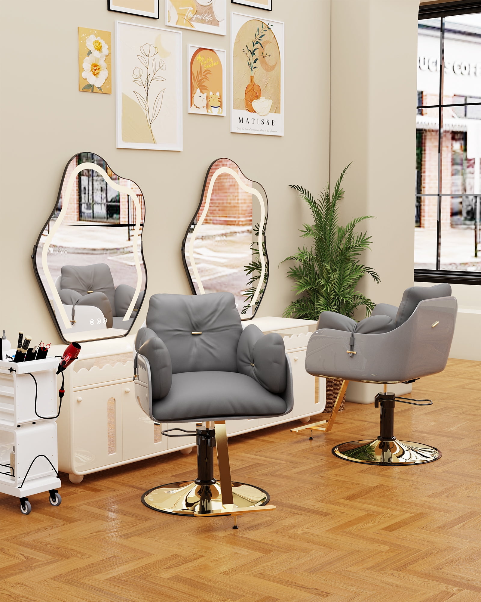 Baasha Gold Salon Chair, Hair Salon Chair with Upgraded Comfortable ...