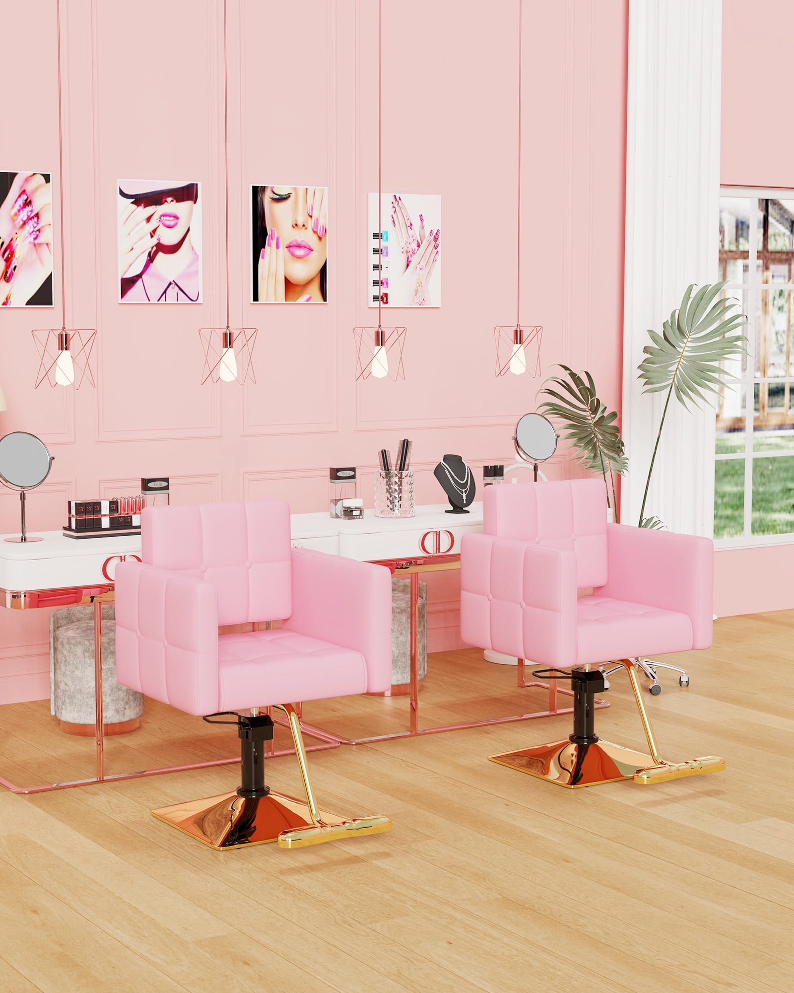 Baasha High-end Salon Chair, Gold & Pink, Faux Leather, 360° Swivel ...