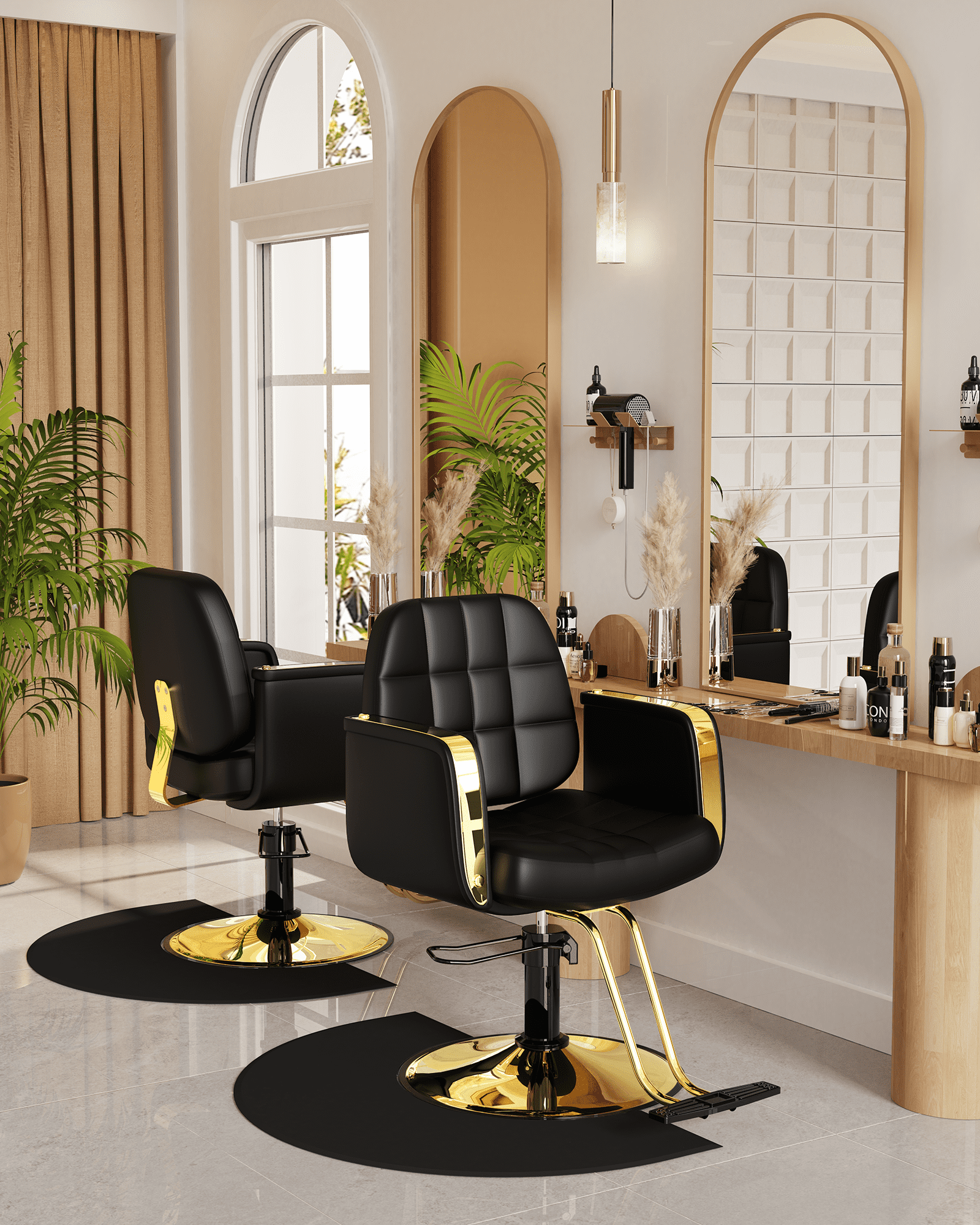 Baasha New Black and Gold Salon Chair, Hair Stylist Chair with ...