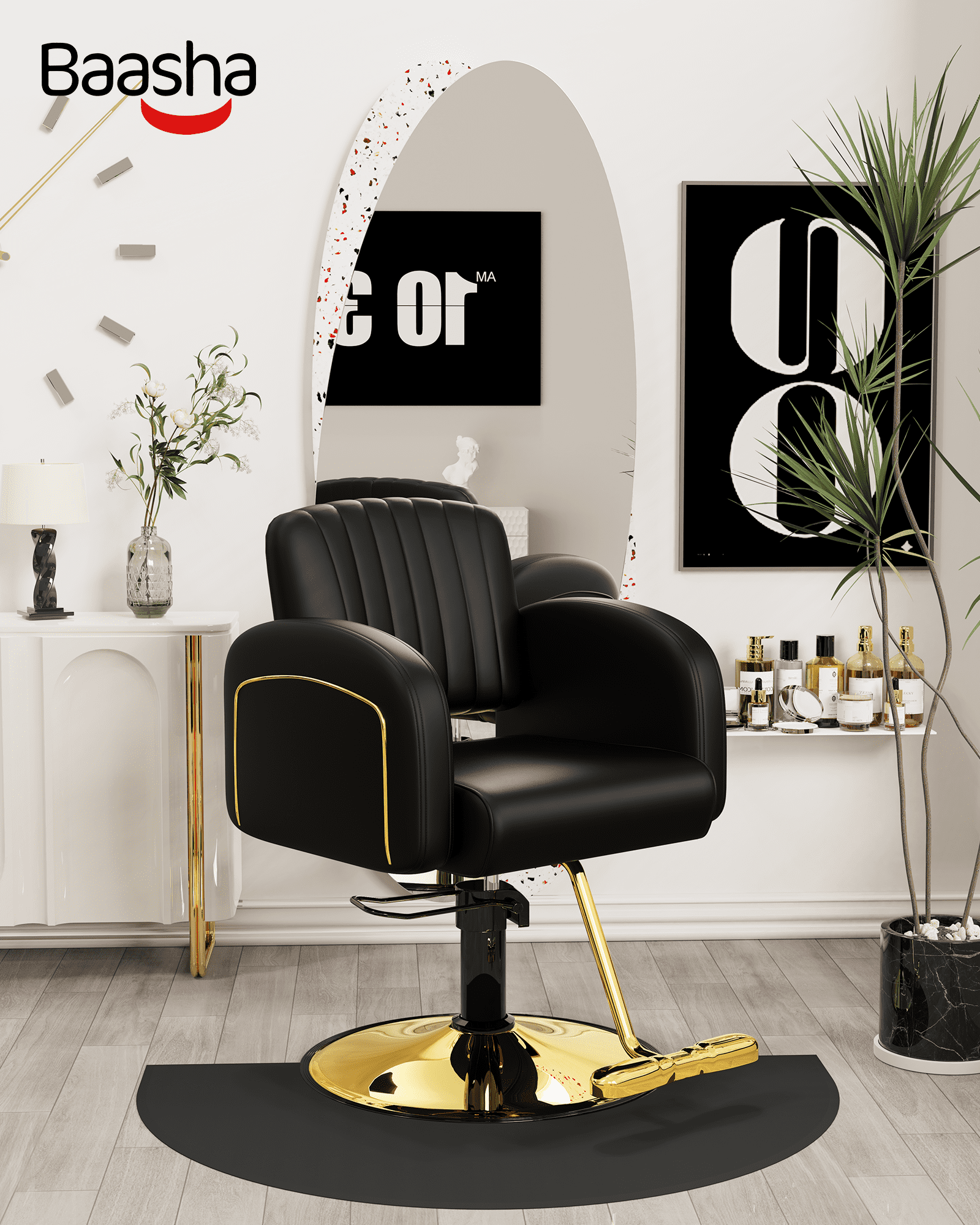 Baasha Premium Black and Gold Hair Salon Chair, Comfortable Stylist ...