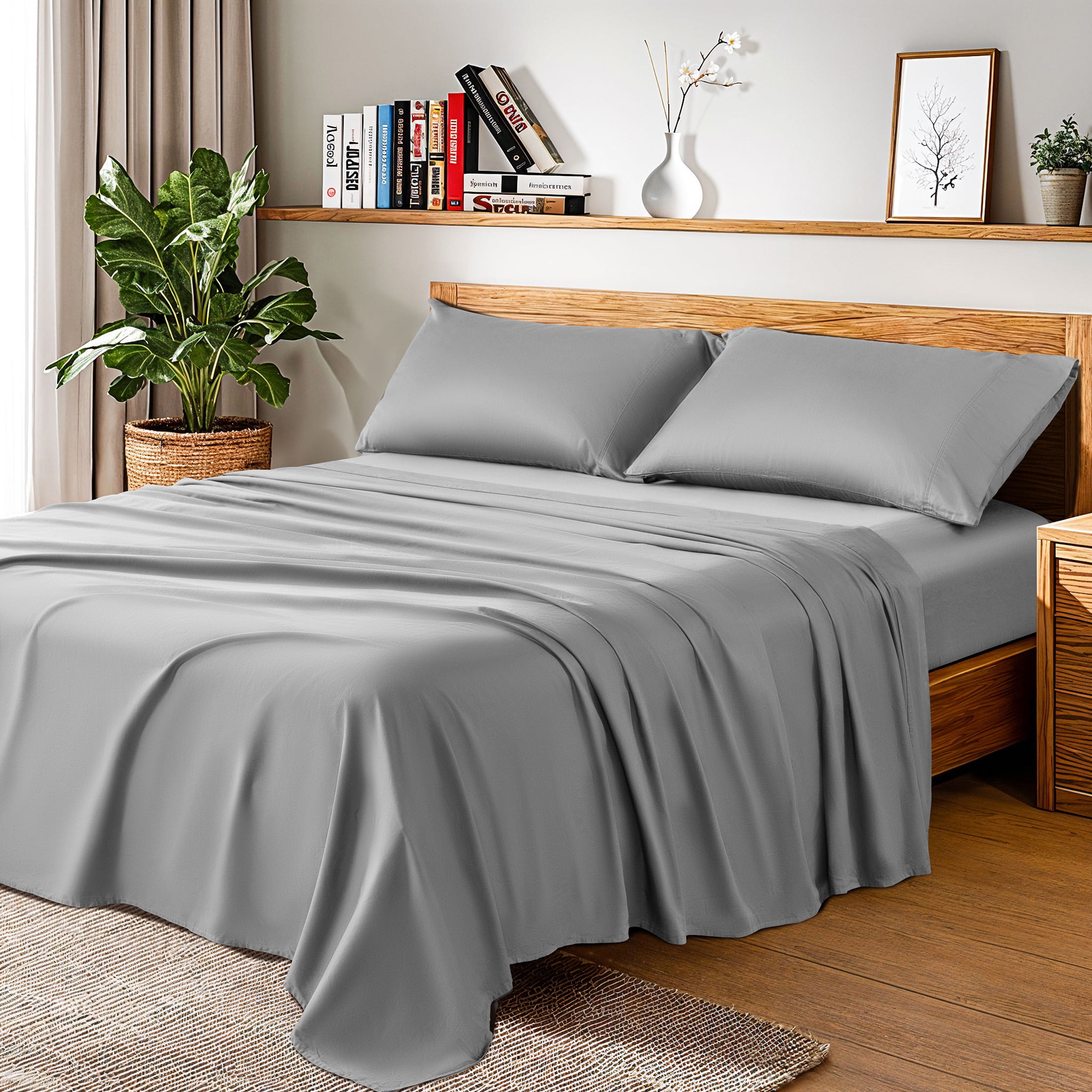 Baauye 100% Cotton Sheet Set, 1000 Thread Count Durable 4-Piece Bed ...