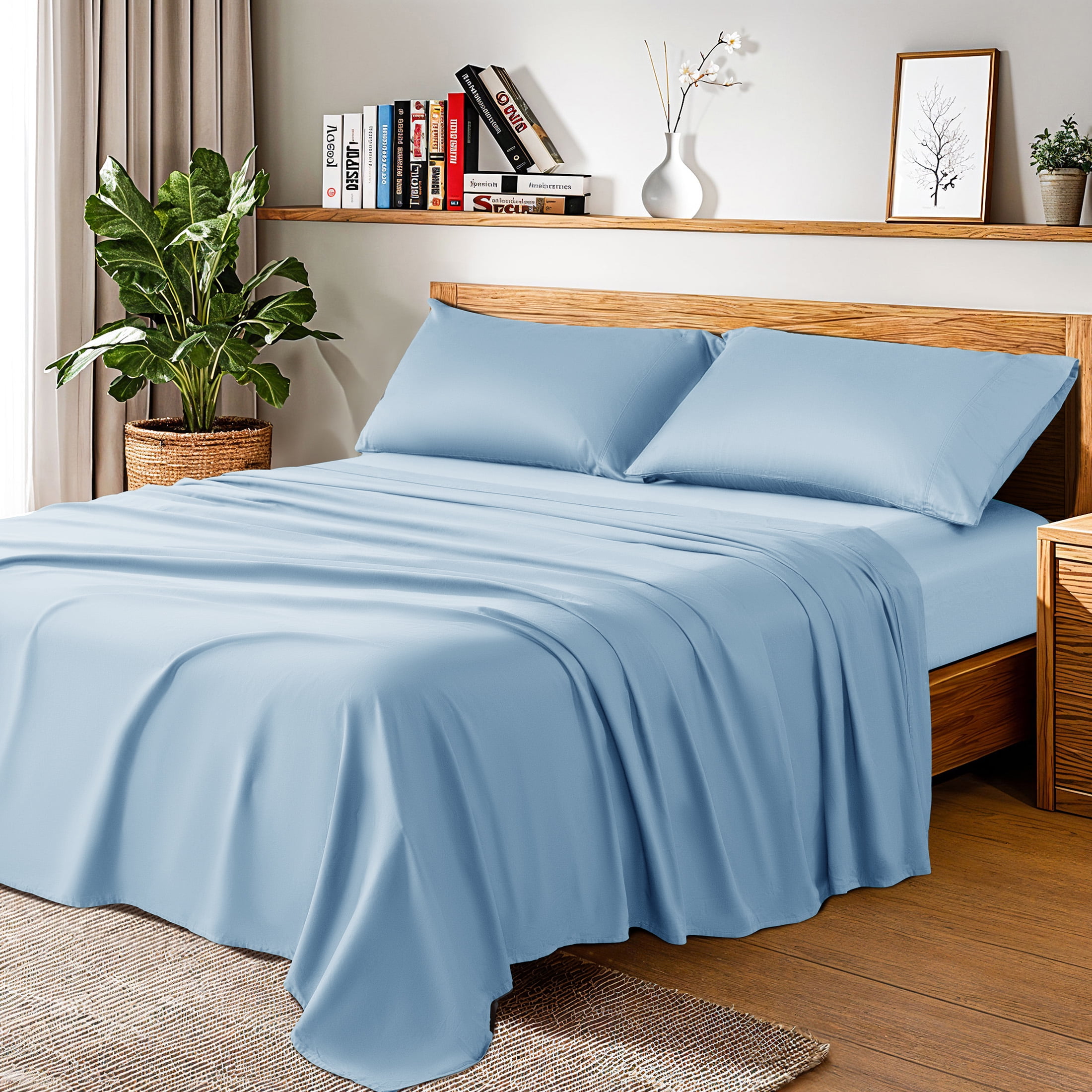 Baauye 100% Cotton Sheet Set, 1000 Thread Count Durable 4-Piece Bed ...