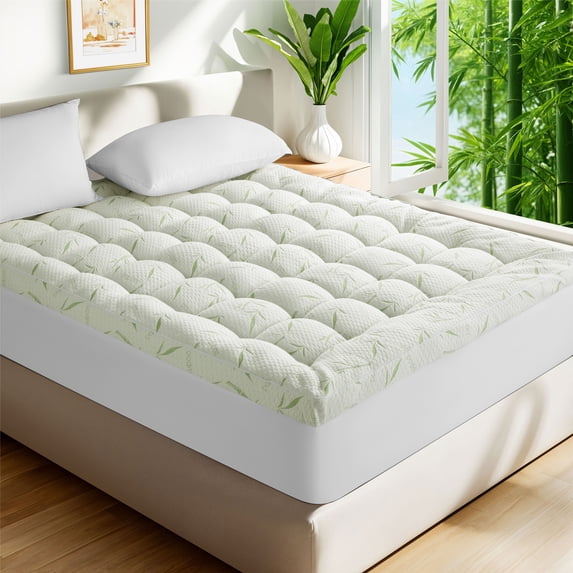 Baauye Cooling Bamboo Mattress Topper, 900GSM Quilted Mattress Pad with ...