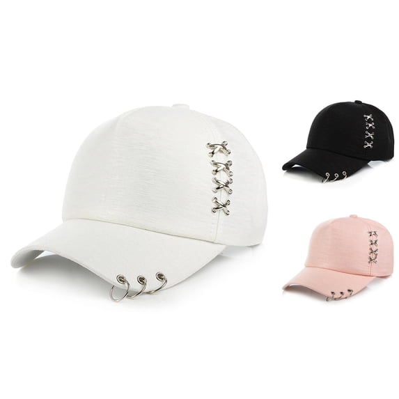 Babaley Unisex Solid Color Baseball Cap With Cross Metal Ring Stylish ...