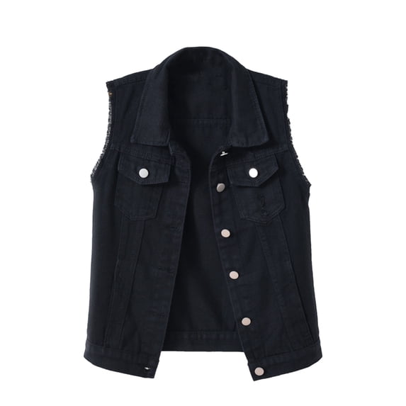 Babaley Women's Frayed Denim Vest Loose Fit Sleeveless Button Down Jean ...