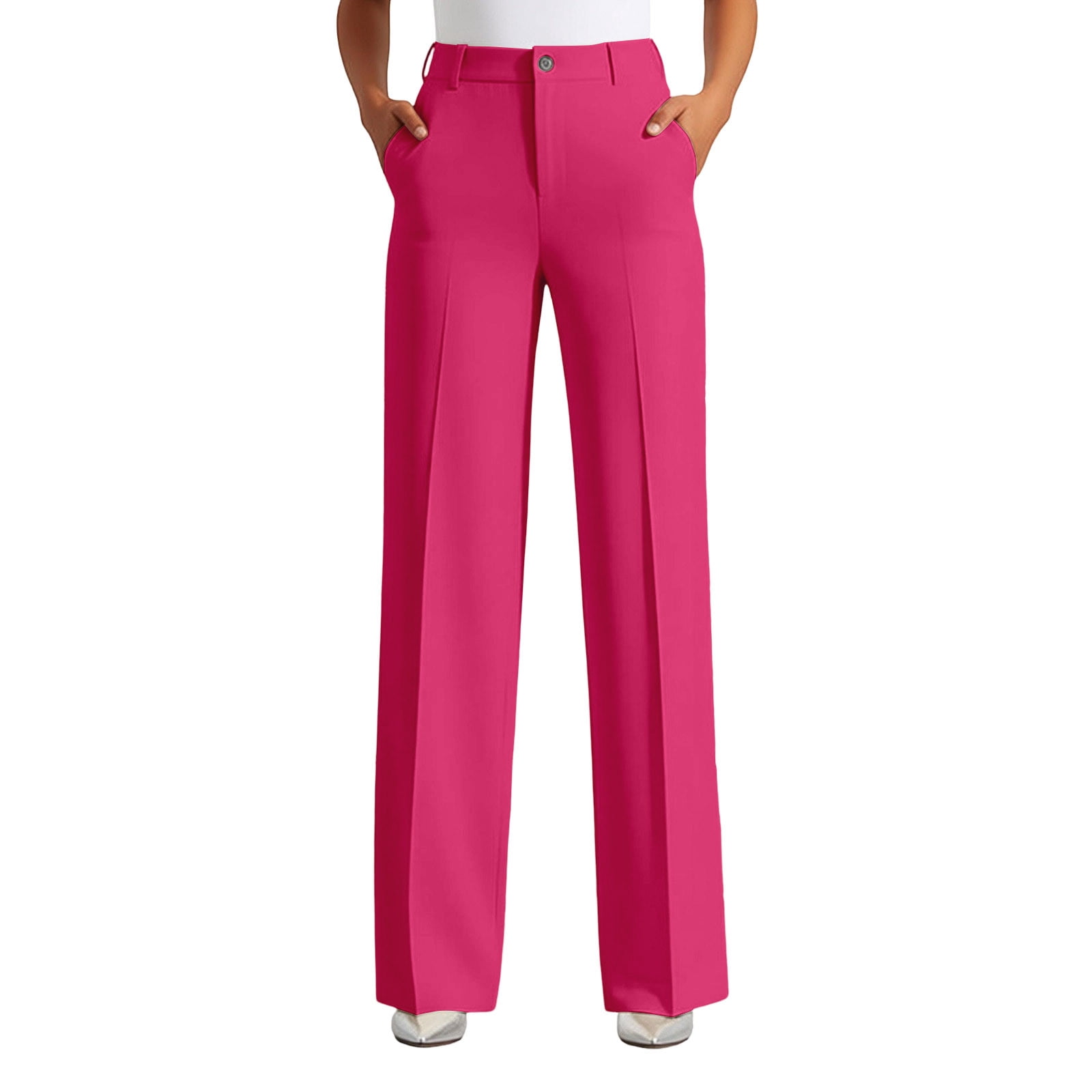 Babaley Women's Pants High Waist Button Waistband Wide Leg Dress Pants ...